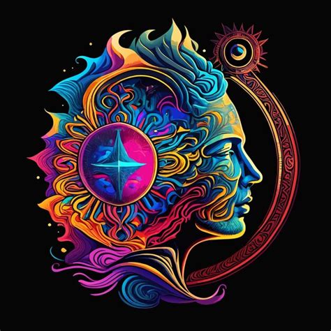 나침반의 상징이 풍부한 벡터 디자인 인간 초상화 프리미엄 벡터