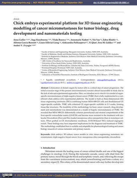 Pdf Chick Embryo Experimental Platform For 3d Tissue Engineering
