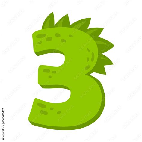 Colorful Number Three With Dinosaur Spikes Vector Illustration Figures