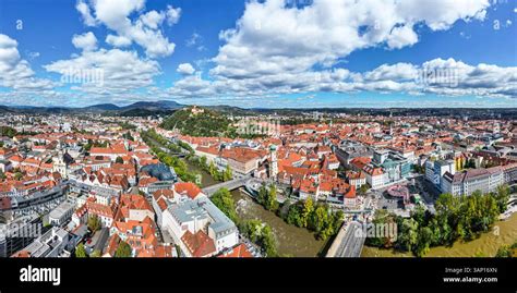 Aerial View Of The Historic Old Town And Vibrant Cityscape With The Mur