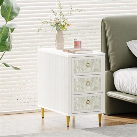 Tribesigns 3 Drawer End Table Modern Side Table With Shell Decorated 1