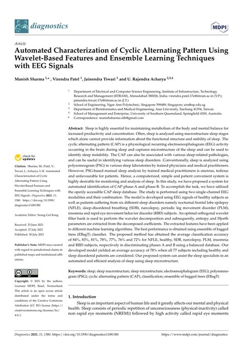 Pdf Automated Characterization Of Cyclic Alternating Pattern Using Wavelet Based Features And