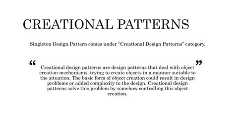 Singleton Design Pattern Creation Pattern Pptx
