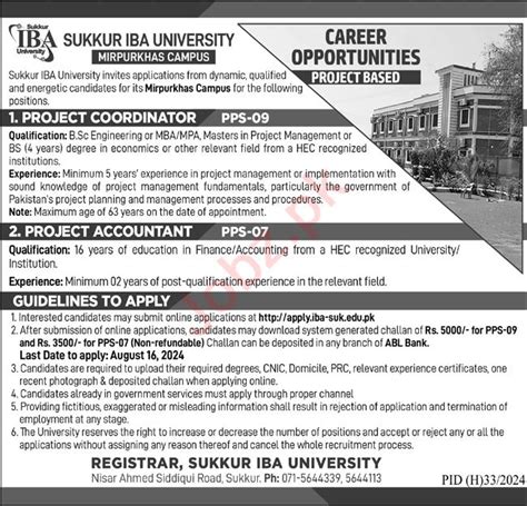 Vacancies Available At Sukkur Iba University 2025 Job Advertisement
