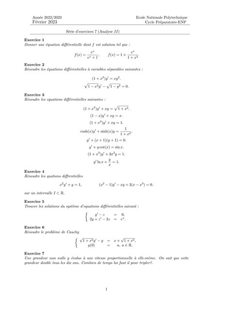 SOLUTION Analyse 2 S Rie 7 Les Quations Diff Rentielles Ecole Nationale Polytechnique Studypool