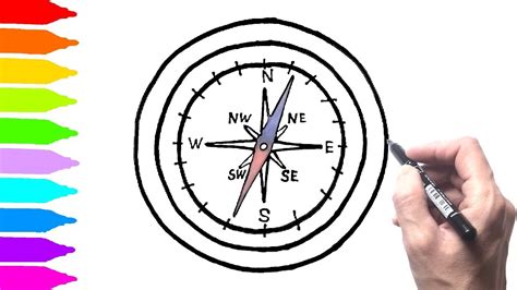 How To Draw Compass Learning Coloring Book With Colored Markers Youtube