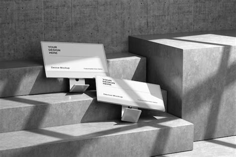 Premium Psd Computer Mockup Design With Minimalist Shadow Background And Editable Object Color