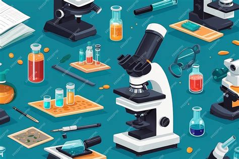Premium Ai Image Microscopes On Lab Tables With Slides And Scientific Specimens Vector