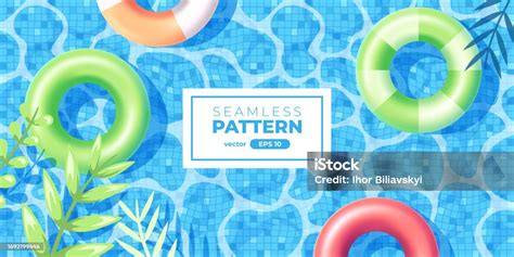 여름 수영장 벡터입니다 수영 반지 팽창식 고무 원형 공 평면도 여름 배경입니다 배너 또는 포스터 판매 템플릿입니다 심플한 만화 디자인 현실적인 물 3d 그림 Eps10 비치