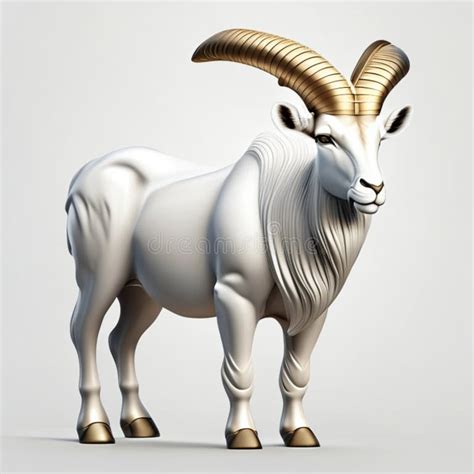 White Ram With Golden Horns On A White Background 3d Rendering Ai