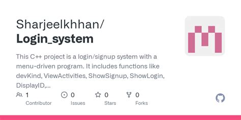 Github Sharjeelkhhan Login System This C Project Is A Login Signup System With A Menu