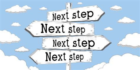 Next Step Outline Signpost With Four Arrows Stock Illustration