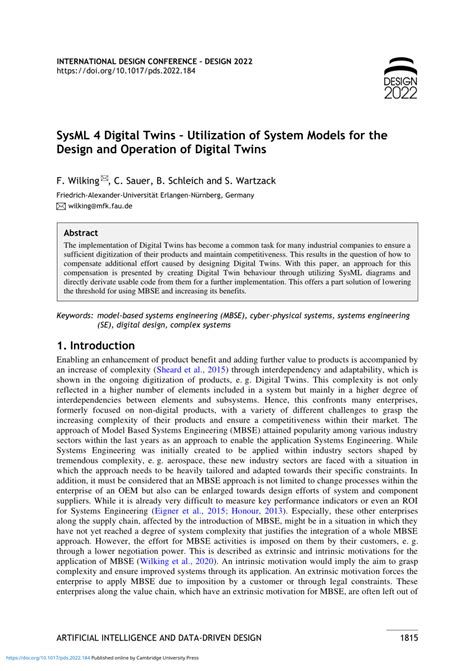 Pdf Sysml 4 Digital Twins Utilization Of System Models For The