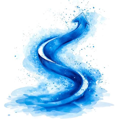 Illustration On White Background Of A Dynamic Blue Arrow Curving Upward