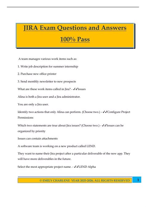 Jira Exam Questions And Answers 100 Pass Jira Stuvia Us