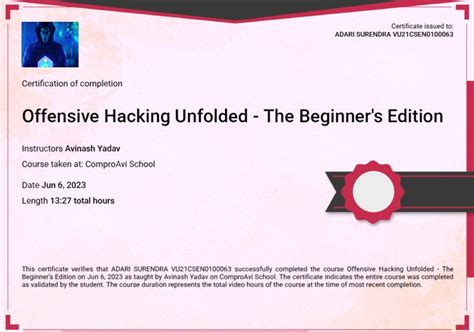 Certifiedcompletion Offensivehackingunfolded Cybersecurityeducation
