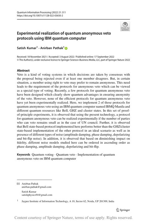 Experimental Realization Of Quantum Anonymous Veto Protocols Using Ibm