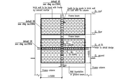 Construction Of Brick Wall In Detail Autocad 2d Drawing Dwg File Cad File Cadbull