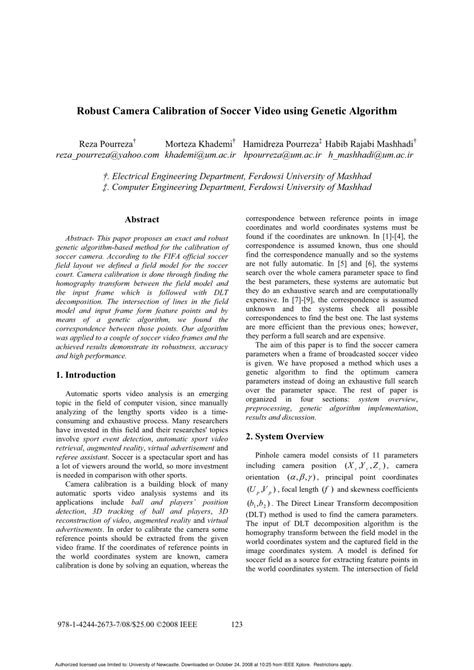 Pdf Robust Camera Calibration Of Soccer Video Using Genetic Algorithm