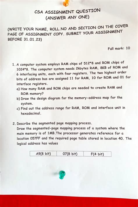 Solved Csa Assignment Question Answer Any One Write Your Name Rollno And Section On The