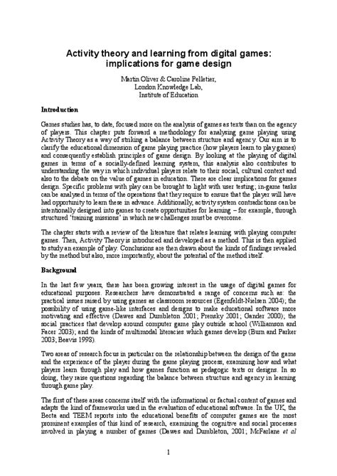 Pdf Activity Theory And Learning From Digital Games Implications For Game Design