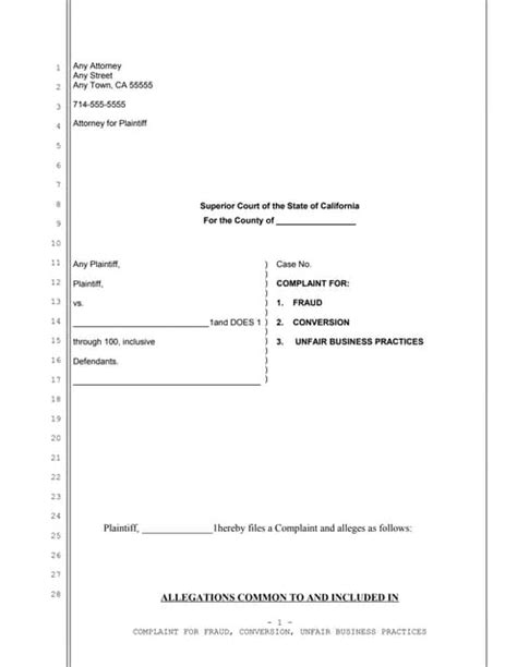 Sample California Complaint For Assault And Battery Doc Law
