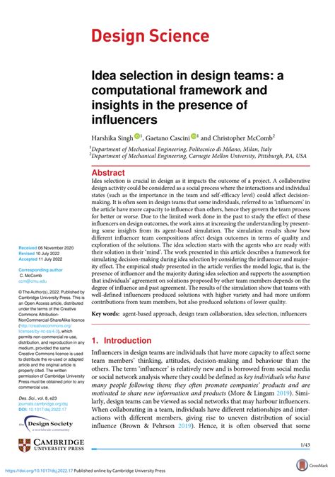 Pdf Idea Selection In Design Teams A Computational Framework And