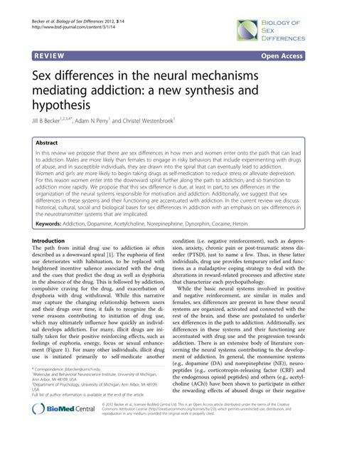 PDF Sex Differences In The Neural Mechanisms Mediating Addiction A New Synthesis And Hypothesis