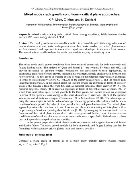 Pdf Mixed Mode Crack Growth Conditions Critical Plane Approaches
