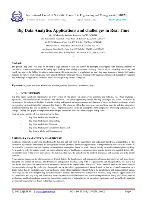 PDF Big Data Analytics Applications And Challenges In Real Time