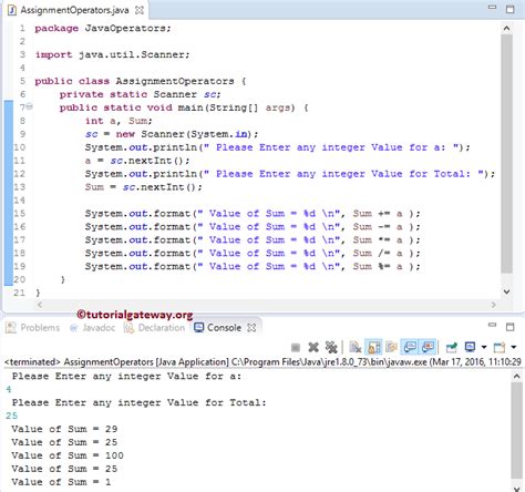 java assignment operators