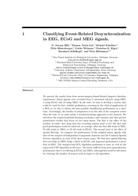 Pdf Classifying Event Related Desynchronization In Eeg Ecog And Meg