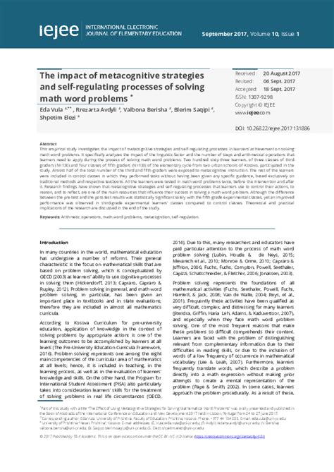 Pdf The Impact Of Metacognitive Strategies And Self Regulating