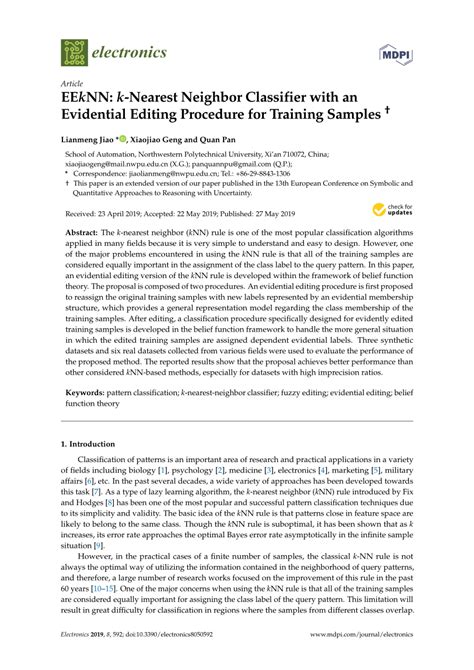 pdf eeknn k nearest neighbor classifier with an evidential editing