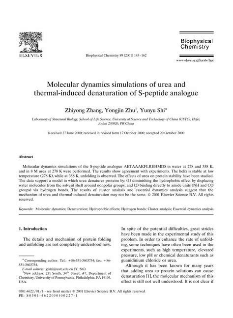 Pdf Molecular Dynamics Simulations Of Urea And Thermal Induced Denaturation Of S Peptide