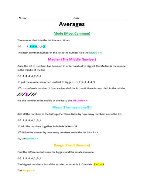 averages worksheet updated ty pdf