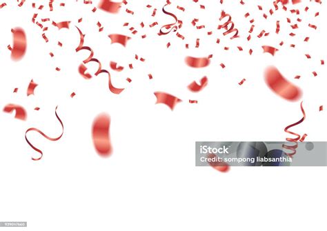 빨간 색종이 뱀 또는 흰색 투명 한 바탕에 떨어지는 리본 벡터 일러스트 레이 션 파티 축제 축제 디자인 장식 포스터 요소입니다 공휴일에 대한 스톡 벡터 아트 및 기타 이미지