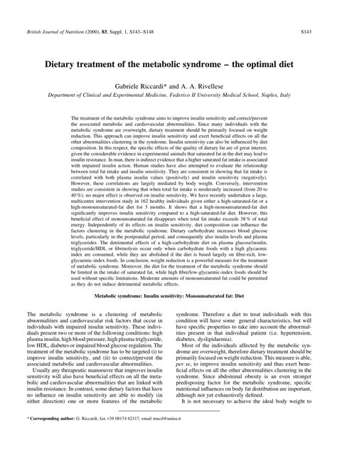Pdf Dietary Treatment Of The Metabolic Syndrome The Optimal Diet