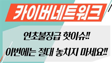 카이버네트워크 연초불장급 핫이슈 이번에는 절대 놓치지 마세요 Youtube