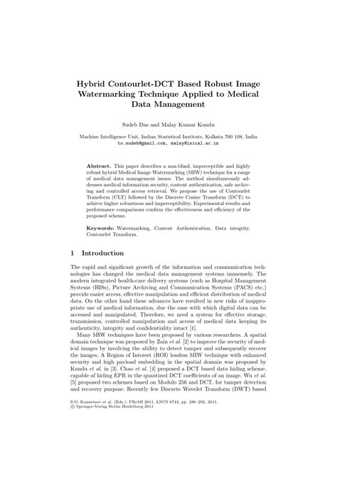 pdf hybrid contourlet dct based robust image watermarking technique applied to medical data