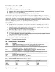 Lab5 Acid And Base V1 Docx Laboratory 5 Acid Base And PH Learning Objectives Understand The