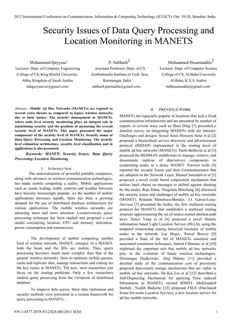 Pdf Security Issues Of Data Query Processing And Location Monitoring