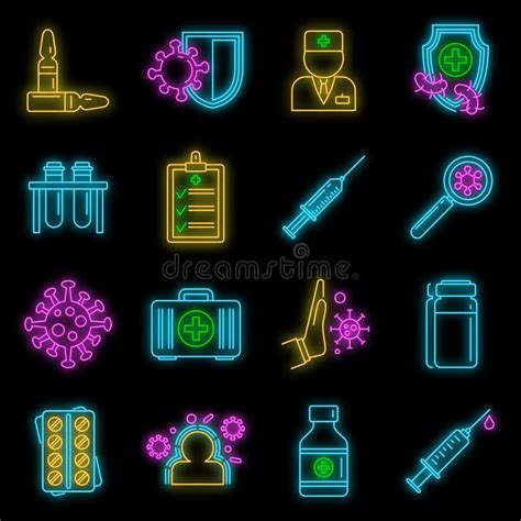 Medical Immunization Icons Set Vector Neon Stock Illustration