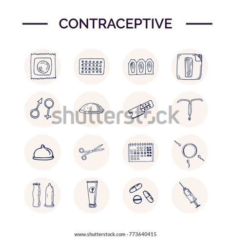 Hand Drawn Doodle Contraceptive Set Vector Stock Vector Royalty Free