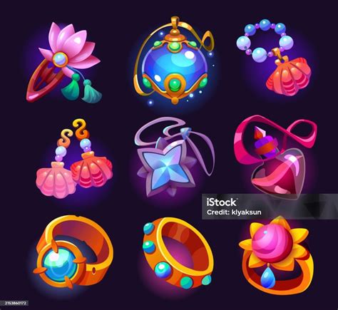 판타지 게임 Ui 아이콘입니다 마술 반지 및 부적 벡터 Brand Name Video Game에 대한 스톡 벡터 아트 및 기타