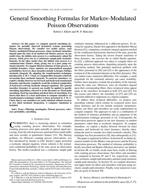 Pdf General Smoothing Formulas For Markov Modulated Poisson Observations
