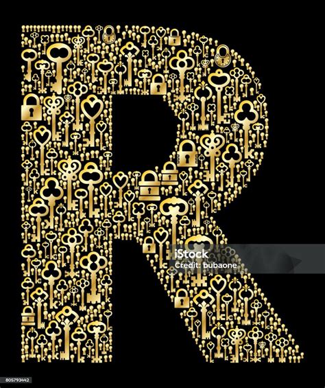 편지 R 키와 잠금 골동품 골드 블랙 그래픽 검은색에 대한 스톡 벡터 아트 및 기타 이미지 검은색 검정색 배경 골동품 Istock