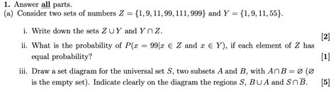 solved 1 answer all parts a consider two sets of numbers