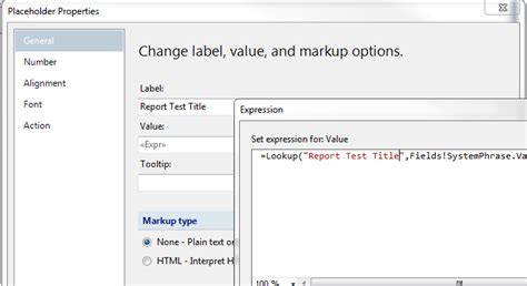 Reporting Services Lookup Placeholders Label Field Via The
