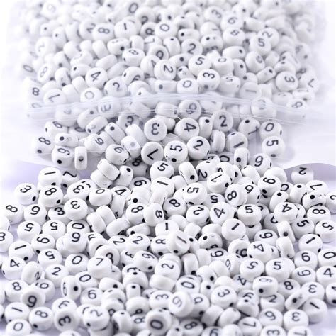 1000pcs White Acrylic Number Beads 7x4mm Mixed Number Beads